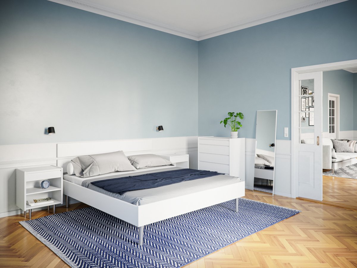 Seng i hvid i flere mål. Enkeltseng eller dobbeltseng